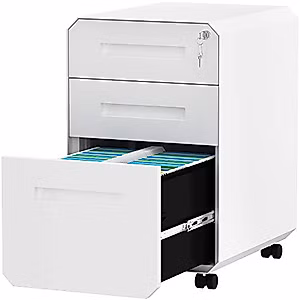 YITAHOME 3-Drawer Filing Cabinet Office Drawers with Lock, Divider and Pencil Tray, Portable Metal File Cabinet, Pre-Built Office Storage Cabinet (White)