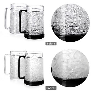 EASICOZI Double Wall Gel Frosty Freezer Ice Mugs Clear 16oz Set of 2 (Black and White)