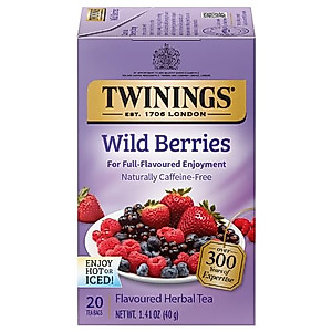 Twinings Wild Berries Tea - Bright and Uplifting Naturally Caffeine-Free Herbal Tea Bags Individually Wrapped, 20 Count