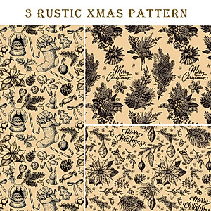 BOLIANNE Brown Christmas Wrapping Paper for Men Women Kids - Rustic Xmas Gift Wrap Paper for Holiday New Year Party - Vintage Design, 6 Large Sheets, 27 x 37 Inch, High Gloss