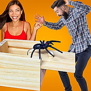 Jishi Spider Box Prank Toy Funny Gag Gift Box Wooden Surprise Present Box for Money Cash Small Gifts, Fun White Elephant Unique Novelty Hilarious Joke Stocking Stuffers for Adults Men Women Kids Teens