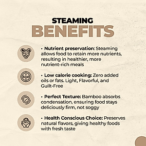 Grown Goods Bamboo Steamer Handmade Basket with Lid | 10 inch 2 Tier Steaming Basket Traditional Design | For Dumplings, Rice, Dim Sum, Vegetables, Fish, and Meat | Includes 50 liners, 2 bamboo sauce