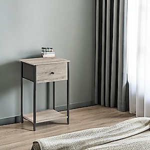 VASAGLE Nightstand, Side Table with Fabric Drawer, 24-Inch Tall End Table with Storage Shelf, Bedroom, Greige and Black ULGS021B02