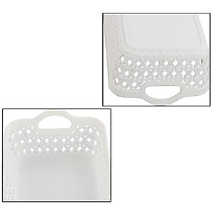 HOMMP 12-Pack White Plastic Woven Storage Basket Tray with Handle (Mini)