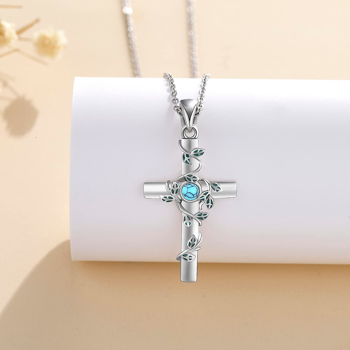 Vadmans Turquoise Cross Necklace Sterling Silver Cross Pendant Jewelry Gift for Women