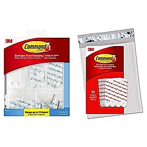 Command Clear Variety Kit, Hooks and Strips to Hang Up to 19 Items, Organize Damage-Free & Large Refill Replacement Strips for Indoor Hooks, White, 20-Strips - Easy to Open Packaging