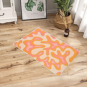 Vintage Abstract Area Rug 3x5 Faux Wool Accent Rug Soft Non-Slip Aesthetic Geometric Bedroom Rug Machine Washable Floor Mat Carpet for Bedroom Living Room