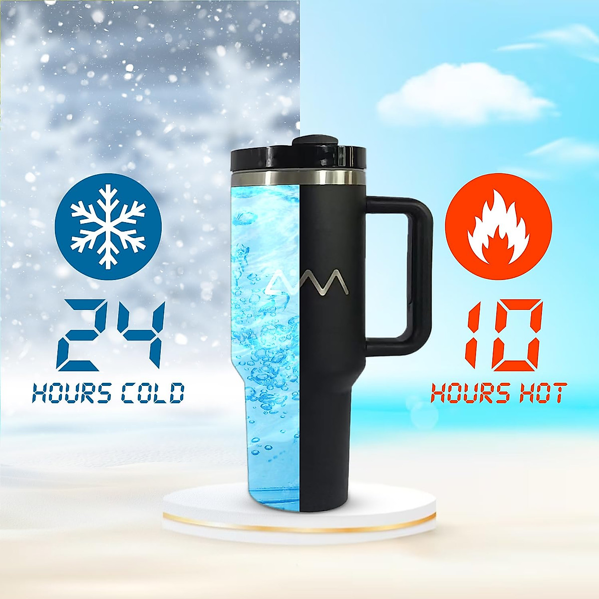 AVM 40 oz Tumbler with Handle and Straw, Vacuum Insulated Stainless Steel Travel Mug for Hot and Cold Drinks, H2.0 Flowstate Technology Quencher Tumbler with Straw and Leakproof Lid