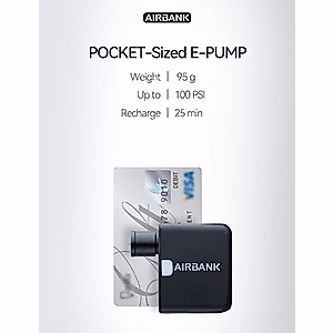 AIRBANK Electric Bike Pump Pocket, 100PSI Mini Cordless Bicycle Pump with Rechargeable Battery for Shrader & Presta Valves