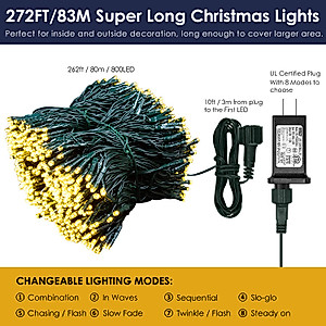 XUNXMAS Bright Christmas Lights Outdoor 800 LED Christmas String Lights, 327ft 8 Modes Timer Fairy Twinkle Tree Lights for Home, Party, Holiday, Indoor Xmas Decorations Warm White
