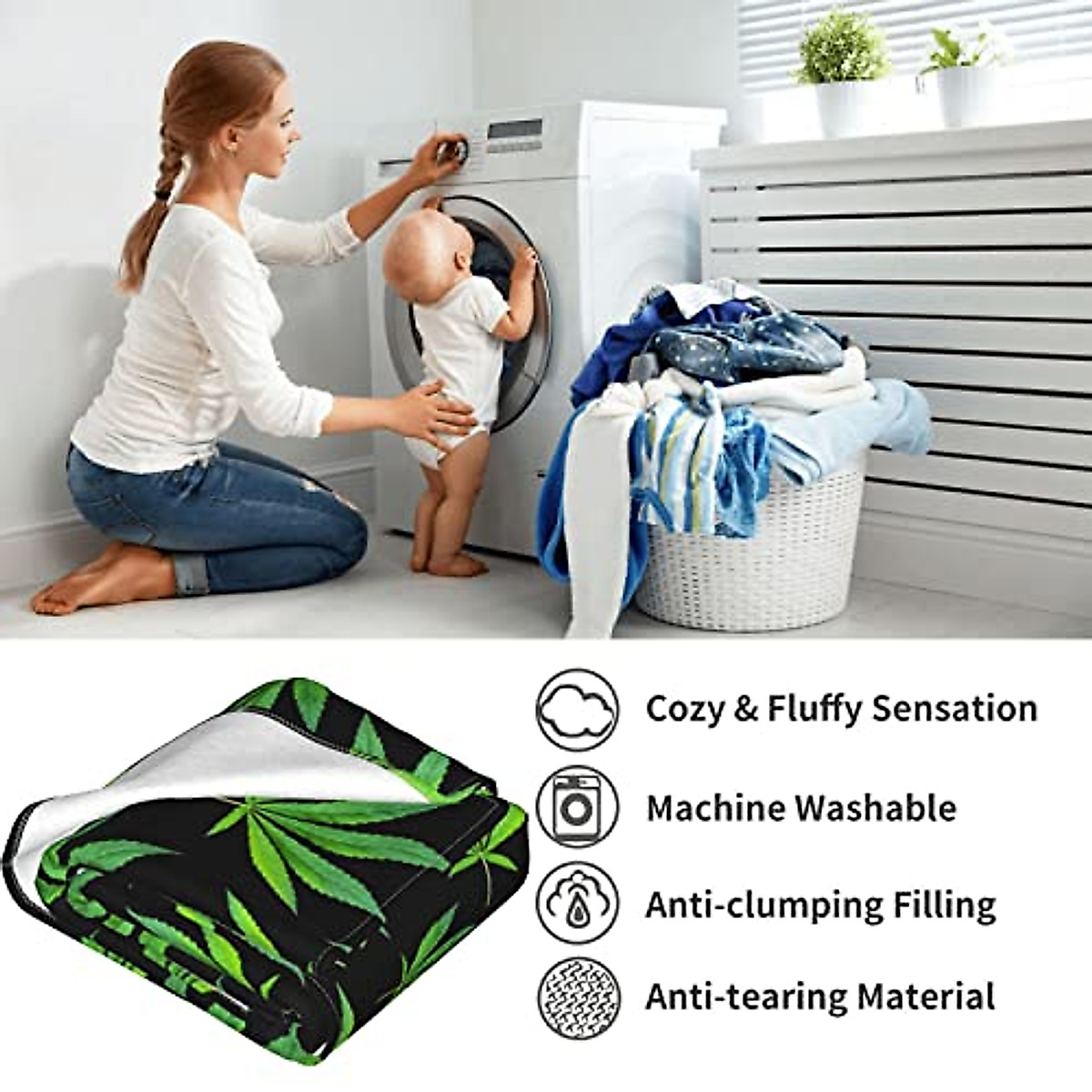 ubnlkto Cannabis Leaves Blanket for Man Fleece Flannel Blanket, Marijuana Weed Throw Blanket Throw Size, Cannabis Vibrant Green Plush Bed Blanket for Woman 60"x80"