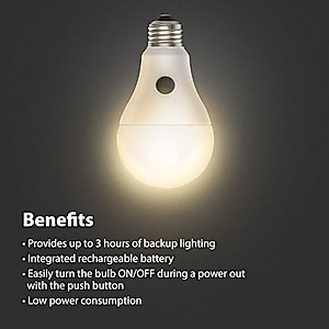 Feit Electric LED Built-in Battery Backup Intellibulb - A21 with an E26 Medium Base Light Bulb - 60W Equivalent - 15 Year Life - 800 Lumen - 2700K Soft White