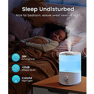 Pharata® Humidifiers for Bedroom Home, 2.5L Top Fill Cool Mist Humidifier for Baby with Essential Oil Diffuser, Ultrasonic Air Humidificador for Large Room Indoor Plants, Lasts Up to 28H, (White)