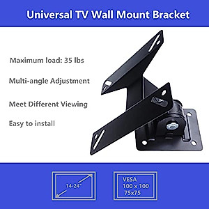 GallenJM Motion TV Monitor Wall Mount Bracket, Swivel and Tilt TV Mounts for 14"-24" Flat TVs , Monitors with VESA 100x100 mm and 75x75mm up to 35lbs
