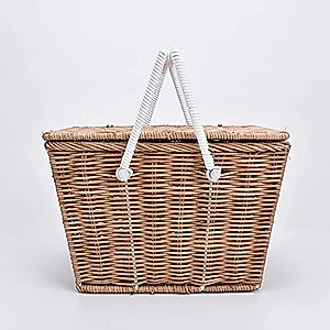 Cute Summer Bell Piki Basket Natural Vintage Rattan Woven Portable Picnic Basket Multifunctional Storage Box