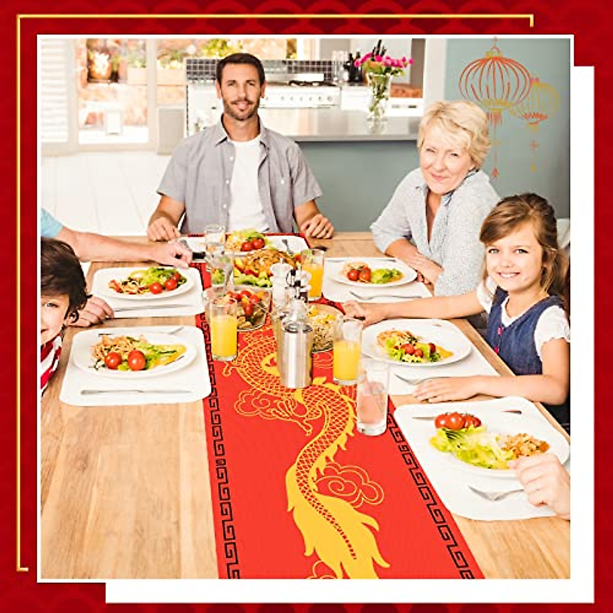 Chinese Dragon Printed Table Runner 11 Inch x 5.9 ft Dragon Table Decorations Asian Table Runner Chinese Party Decorations for Spring Festival Party Supplies Kitchen Dining Table Decoration (2 Pcs)