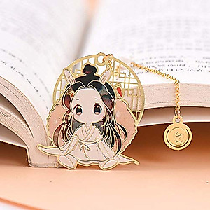Classical Vintage Chinese Style Bookmark Mo Dao Zu Shi Tassel Pendant Tian Guan Ci Fu Metal Hollowing Book Markers Anime Bookmark(C)