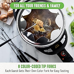 GreenLife 14 Cup Electric Fondue Maker Pot Set For Cheese, Chocolate, and Meat, 8 Color Coded Forks, Healthy Ceramic Nonstick, Adjustable Temperature Control, PFAS-Free, Pink