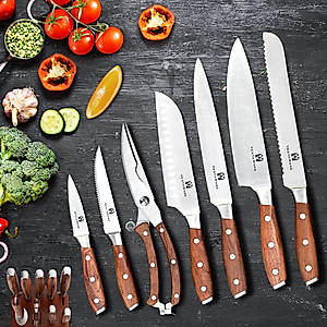 Knives Set for Kitchen, Vestaware 16-Piece Knives Set with Block Wooden, German Stainless Steel Forged Chef Knife Set Professional, Knife Block Set