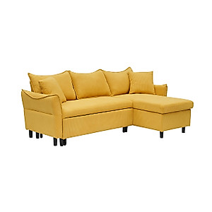SmartEdge 80'' Convertible Sleeper Sectional Couch 3 Seater Reversible L Shaped Sleeper Sofa with Storage Chaise, Comfy Corduroy Upholstered Corner Sofa Couches for Living Room, Yellow