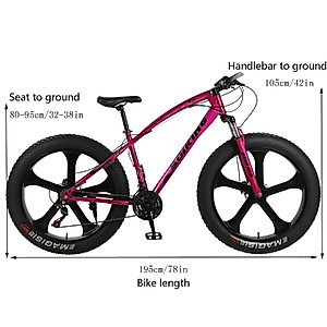 Fat Tire Mountain Bike, 26'' 21 Speed Outdoor Snow Beach Hybrid MTB Racing Bikes for Adult Women Men, Comfort Complete Cruiser Bicycle, Lightweight City Commuter Road Cycling, Dual Disc Brakes (O)