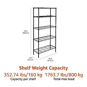 Amazon Basics 5-Shelf Storage Unit with Height Adjustable Shelves and Foldable Storage Cubes (6 Pack), Black