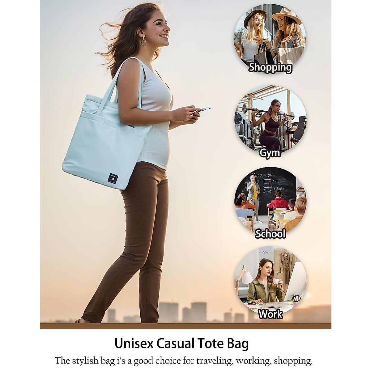 BASICPOWER Tote Bag for Women, Lightweight Shoulder Purse Laptop Work Gym Bag for Gym, Travel, Work