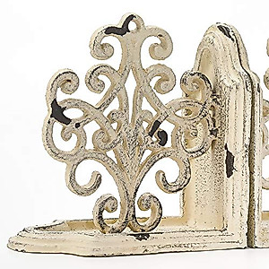 Jemeni Antique Cast Iron Medallions Bookends, Distressed White