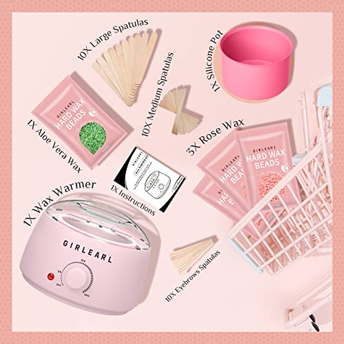 Waxing Kit for Women and Men, GIRLEARLE Wax Warmer Hair Removal at Home with Beads, Multiple Formulas Target Different Types of Sensitive Skin Body, Brazilian Bikini, Eyebrow, Facial