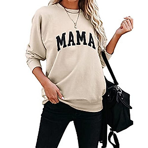 Dressmine Womens Letter Graphic Crewneck Mama Sweatshirt Long Sleeve Loose Shirts Lightweight Cute Pullover Apricot Large