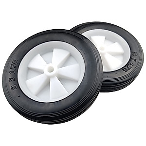 KUANMIN 2 pcs Dolly Wheels, 6 inch Flat Freee Solid Rubber Wheels, 6'' x 1.30'' Lawn Mower Wheels, Pack of 2 Replacement Dolly Wheels (Black)