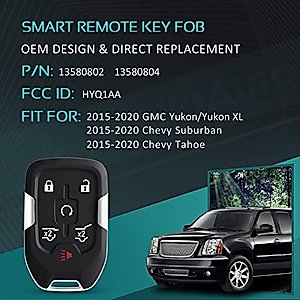 HelloAuto Key Fob for GMC Yukon/Yukon XL,Chevy Tahoe Suburban Key Remote 2015-2020 Self-Programmed Keyless Entry Smart Key Fob Cover (HYQ1AA) 6-Buttons