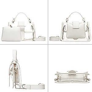 Women Clear Shoulder Bag Purse 2 in 1 Transparent Crossbody Messenger Bag Jelly Handbags Mini Clutch Casual Travel Pouch Waterproof College Cute Chain Bag for Women Grils Ladies, White