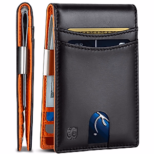 SERMAN BRANDS Mens Money Clip Wallet. RFID Blocking Slim Front Pocket Wallets for Men, Full Grain Leather RFID Minimalist Card Holder (Titian Hue Navigator)