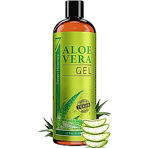 Organic Aloe Vera Gel from freshly cut 100% Pure Aloe - Big 12oz - HighestQuality, Texas grown, Vegan, Unscented - For Face, Skin, Hair, Sunburn relief