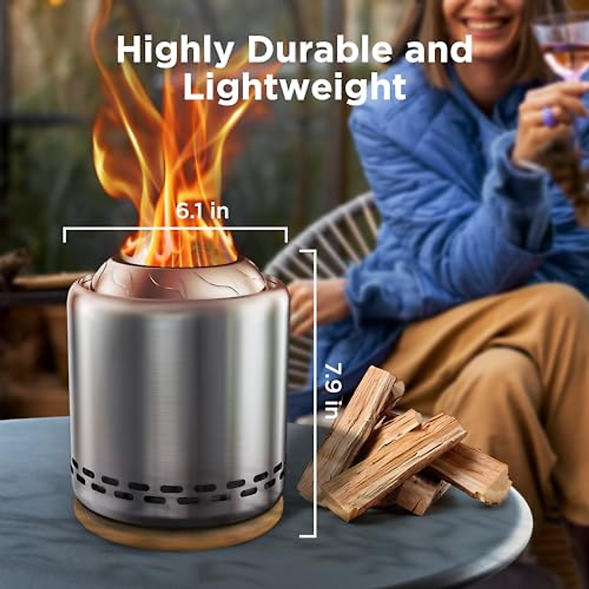 OGERY Tabletop Fire Pit with Stand 7.9 x 6.1 in, Low Smoke Stove Outdoor Table Top Firepit for Urban & Suburbs, Fueled by Pellets or Wood, Portable Mini Fire Pit with Travel Bag, Stainless Steel