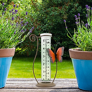 La Crosse 704-13077-INT 5 inch Capacity Glass Orange Butterfly Rain Gauge, Bronze