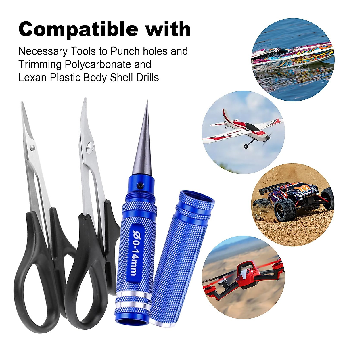 Hobbypark 3-Pack RC Body Reamer Hole Puncher and Curved Scissors & Straight Scissors Trimming Tools Set for RC Car Body Shell Lexan Plastic
