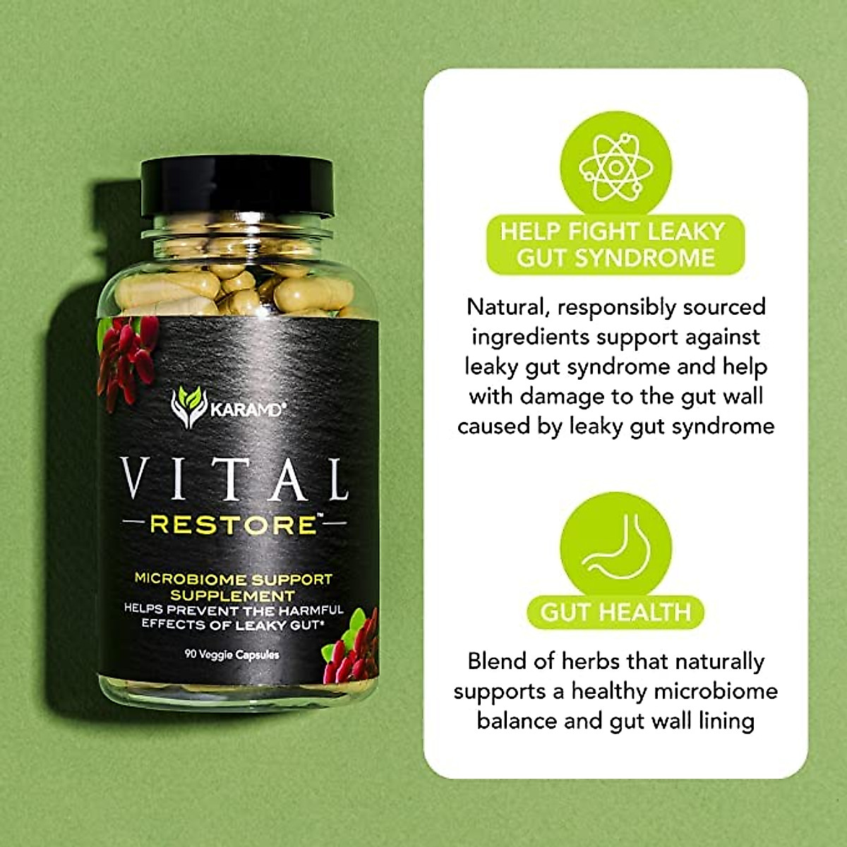 KaraMD Vital Restore | Natural Leaky Gut & Digestive Health Supplement | Repair Leaky Gut | Total Restore of Healthy Enzymes, Energy & Gut Lining | Non-GMO, Gluten Free & Vegan Friendly (30 Servings)