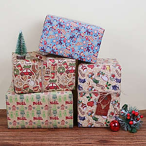 Aimyoo Kraft Christmas Wrapping Paper Jumbo Roll, Santa Stockings Candy Canes Deer Letters Design, Kids Xmas Gift Wrap Paper 17 in x 32 ft