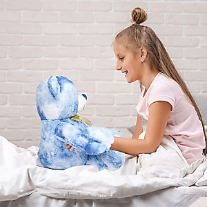 BenBen Teddy Bear Stuffed Animal, 23 inch Tie-Dye Stuffed Bear Plush Toy with Bow Tie, Blue and White, Cute Plushies Gifts, Easter Decorations