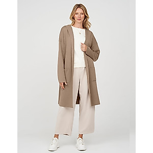 MEROKEETY Long Hooded Cardigan Sweaters for Women Oversized Open Front Coatigan Lady Jacket Coat Pockets, Khaki, Medium
