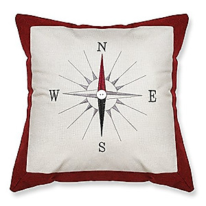 Violet Linen Classic Burlap Throw Pillow with Embroidered Compass - Burgundy