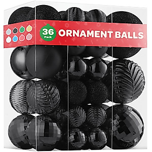 Christmas Ornaments Set of 36 - Beautiful [Black] Christmas Tree Decorations Ornaments Set - 6 Style Christmas Ball Ornaments - Shatterproof/Pre-Strung - for Holiday/Party/Decorations/DIY
