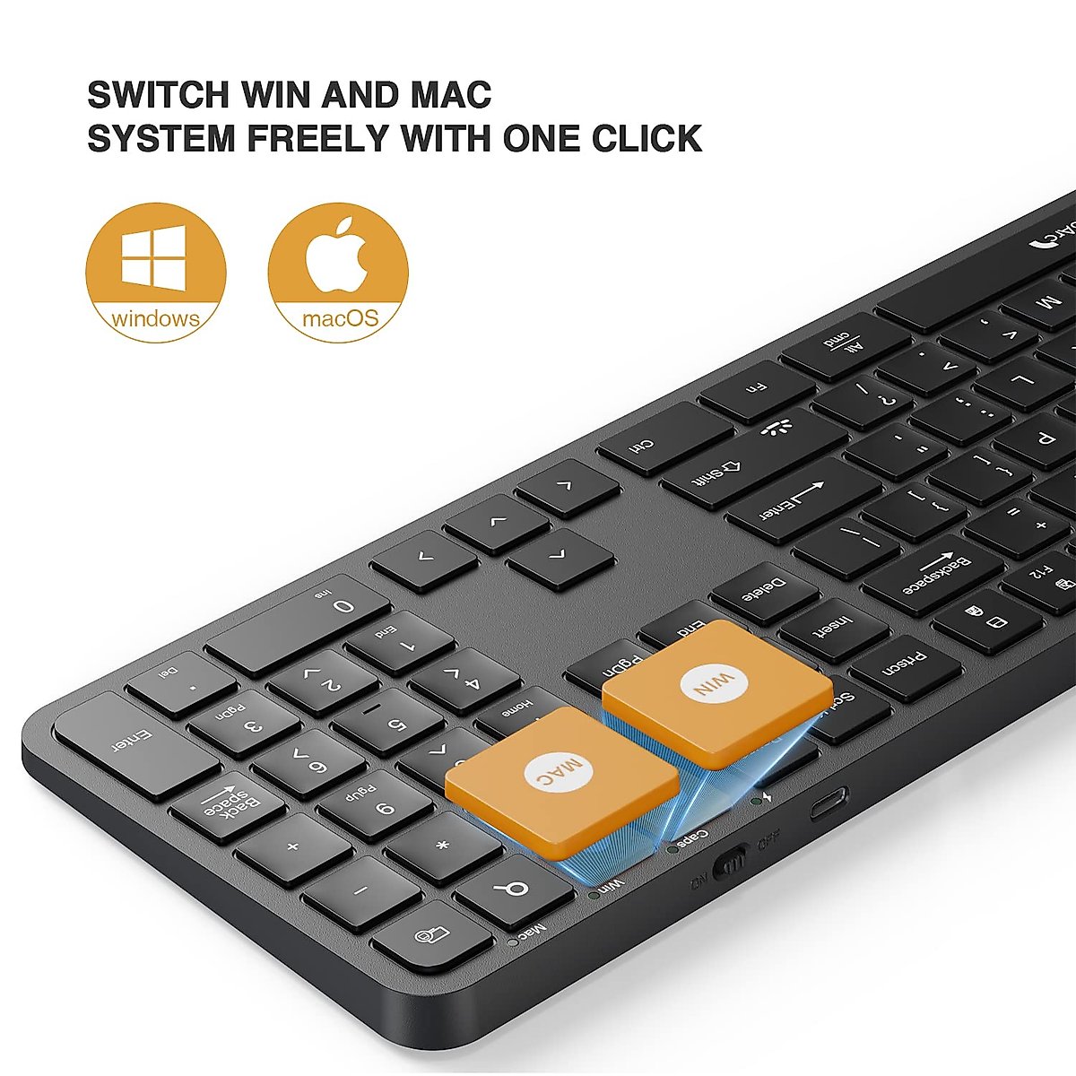 ProtoArc Backlit Wireless Keyboard, K100 2.4G Ultra Slim Wireless Illuminated Keyboard Full Size Silent Keyboard, Rechargeable, USB/Type C Connection, Natural Typing, Windows/Mac(Black)