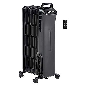 Amazon Basics Portable Digital Radiator Heater with 7 Wavy Fins and Remote Control, Black, 1500W, 9.8 x 26.5 x 13.1 in
