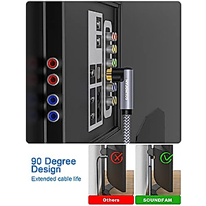 90 Degree RCA Cable SOUNDFAM Subwoofer Cable Right Angle Digital Coaxial RCA Cable Male to Male Vidio Audio Cable Gold-Plated Connectors for Home Theater, HDTV, Home Stereo and DVD- Grey (6.6ft/2m)