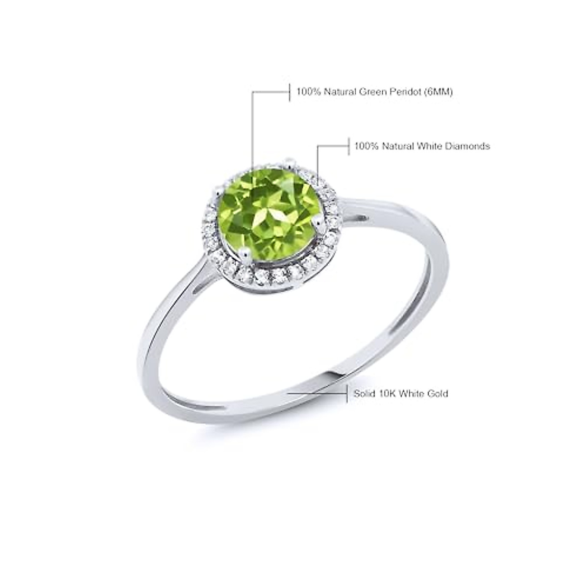 Gem Stone King 10K White Gold Gemstone Birthstone & Diamond Halo Promise Wedding Engagement Ring | Round 6MM | White Gold Ring For Women