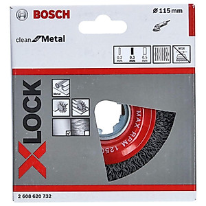 Bosch X-LOCK 2608620732 Wire Brush, 4.5 inches (115 mm) Diameter, Beveled Shape, Iron 0.01 inch (0.3 mm) Straight, 1 Piece