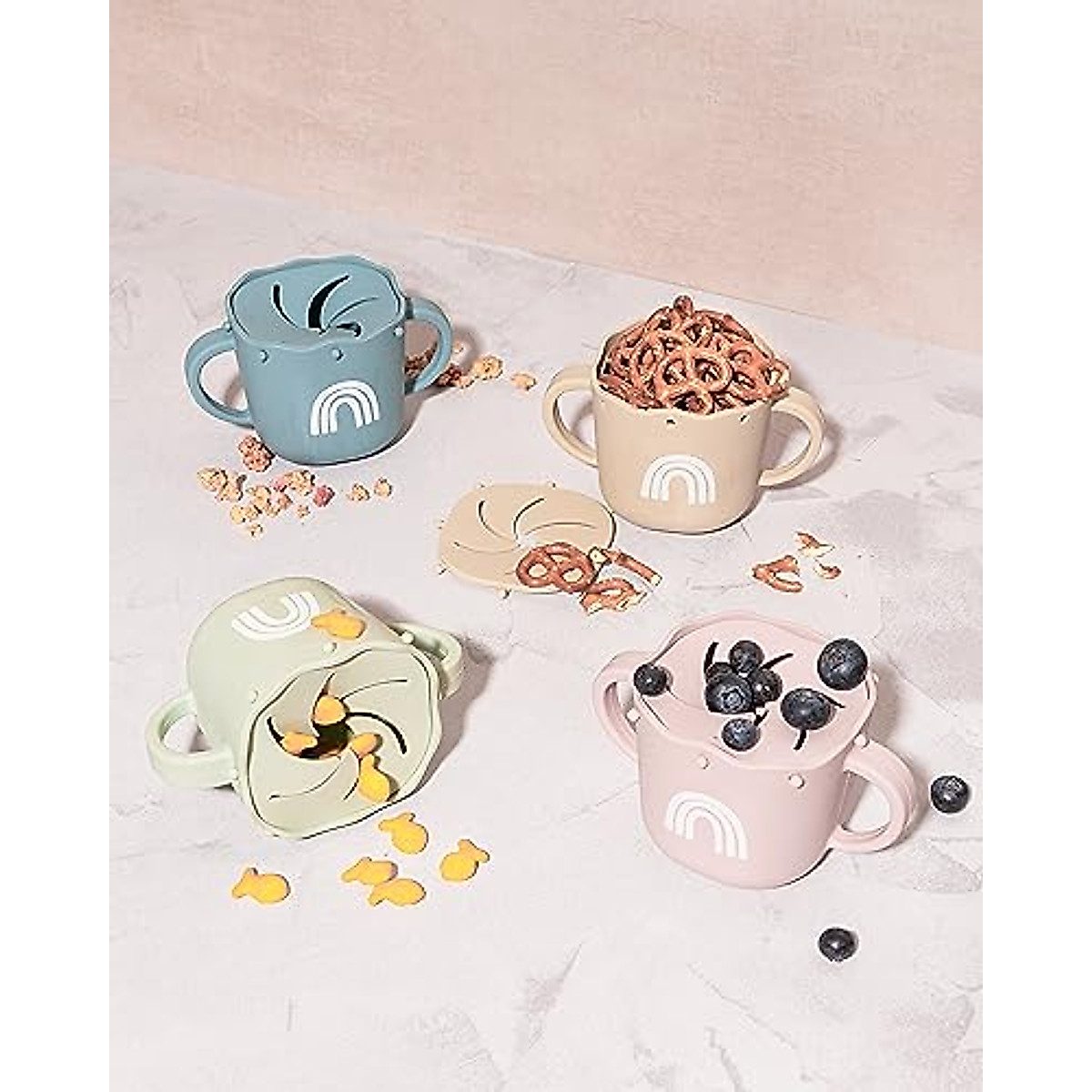 Hippypotamus Snack Cups for Toddlers - Spill Proof - 100% Food-Grade Silicone Snack Containers for Baby - Set of 2 (Blush/Nude)